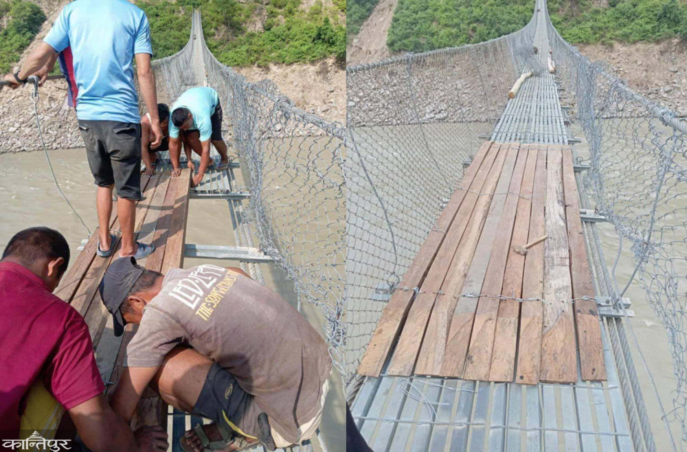 Khotang-Udaipur was connected after the flood-damaged suspension bridge ...